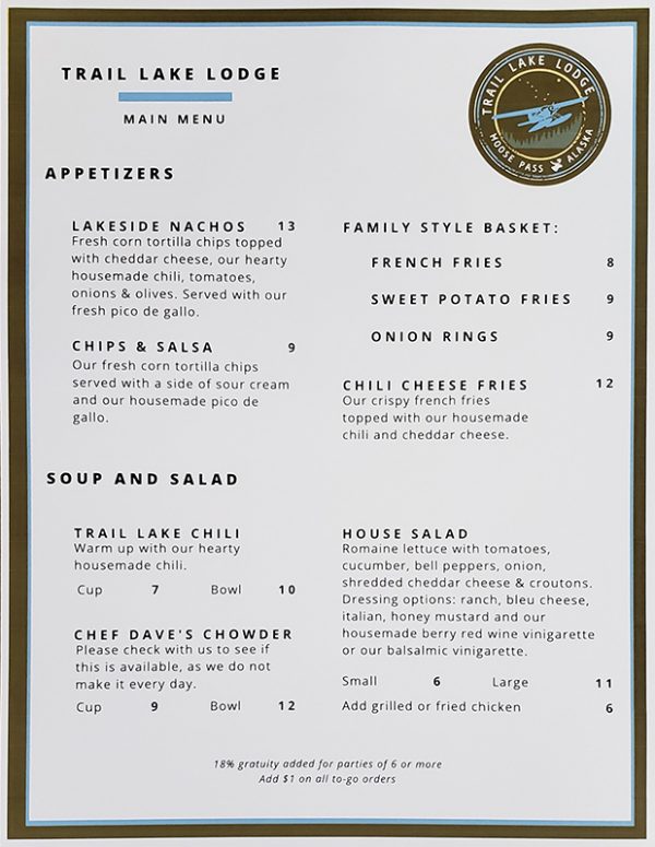 Trail Lake Lodge Lunch and Dinner Menu pg2 - Trail Lake Lodge